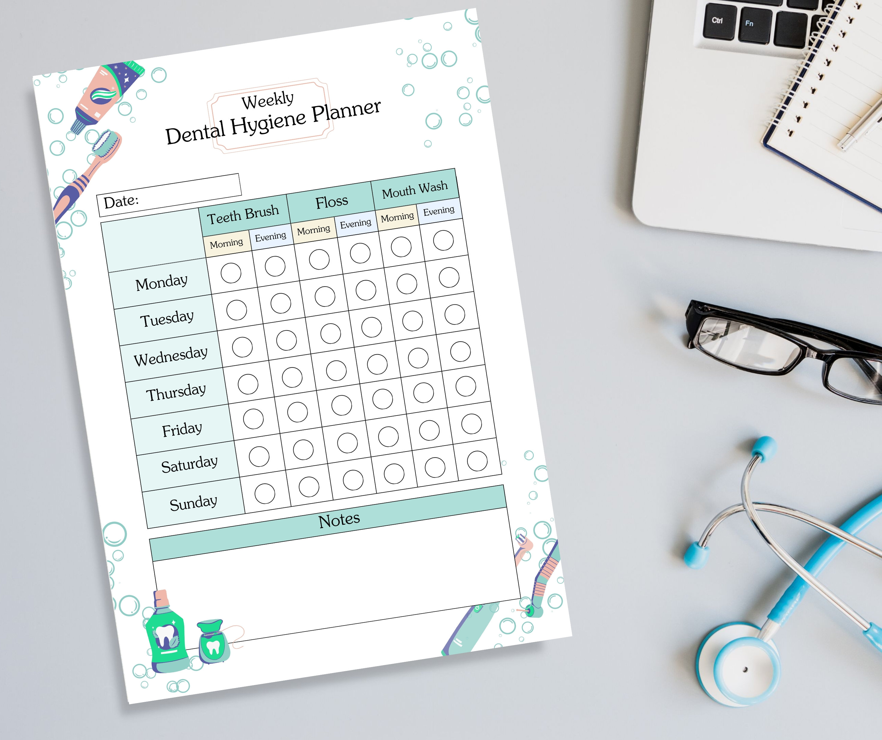 Dental Hygiene Planner Printable PDF | Weekly Teeth Brushing Tracker ...