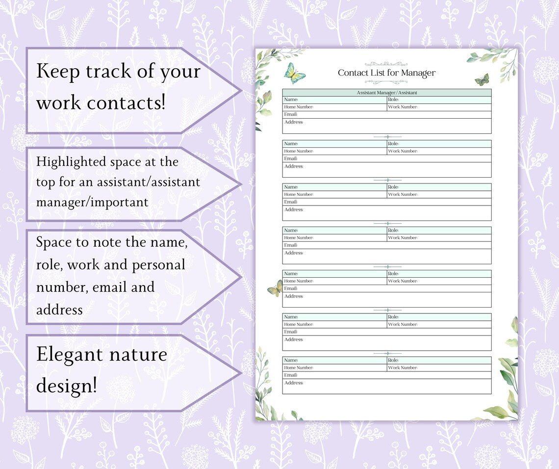 Contact List Manager Printable PDF | Contact Database Call Log ...
