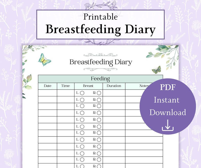Breastfeeding Diary Printable PDF | Baby Log | Caregiver Log ...