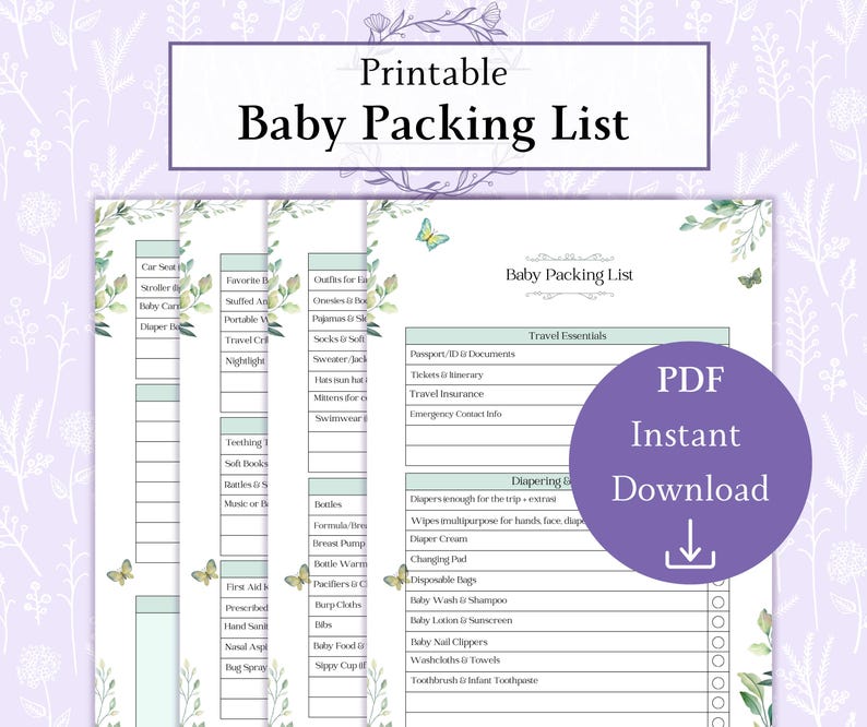Baby Travel Packing List Printable PDF | Vacation Planner | Infant ...