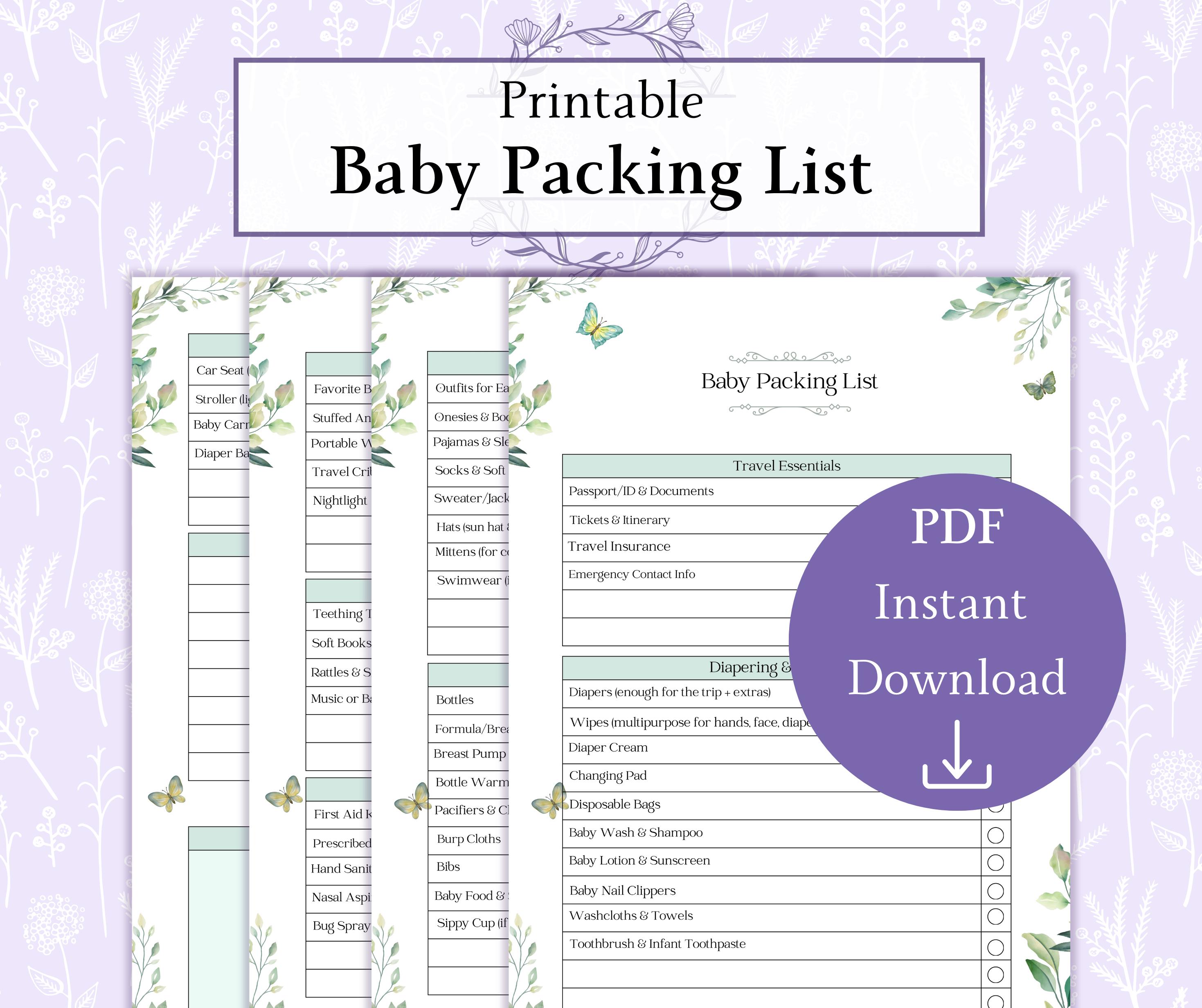 Baby Travel Packing List Printable PDF | Vacation Planner | Infant ...