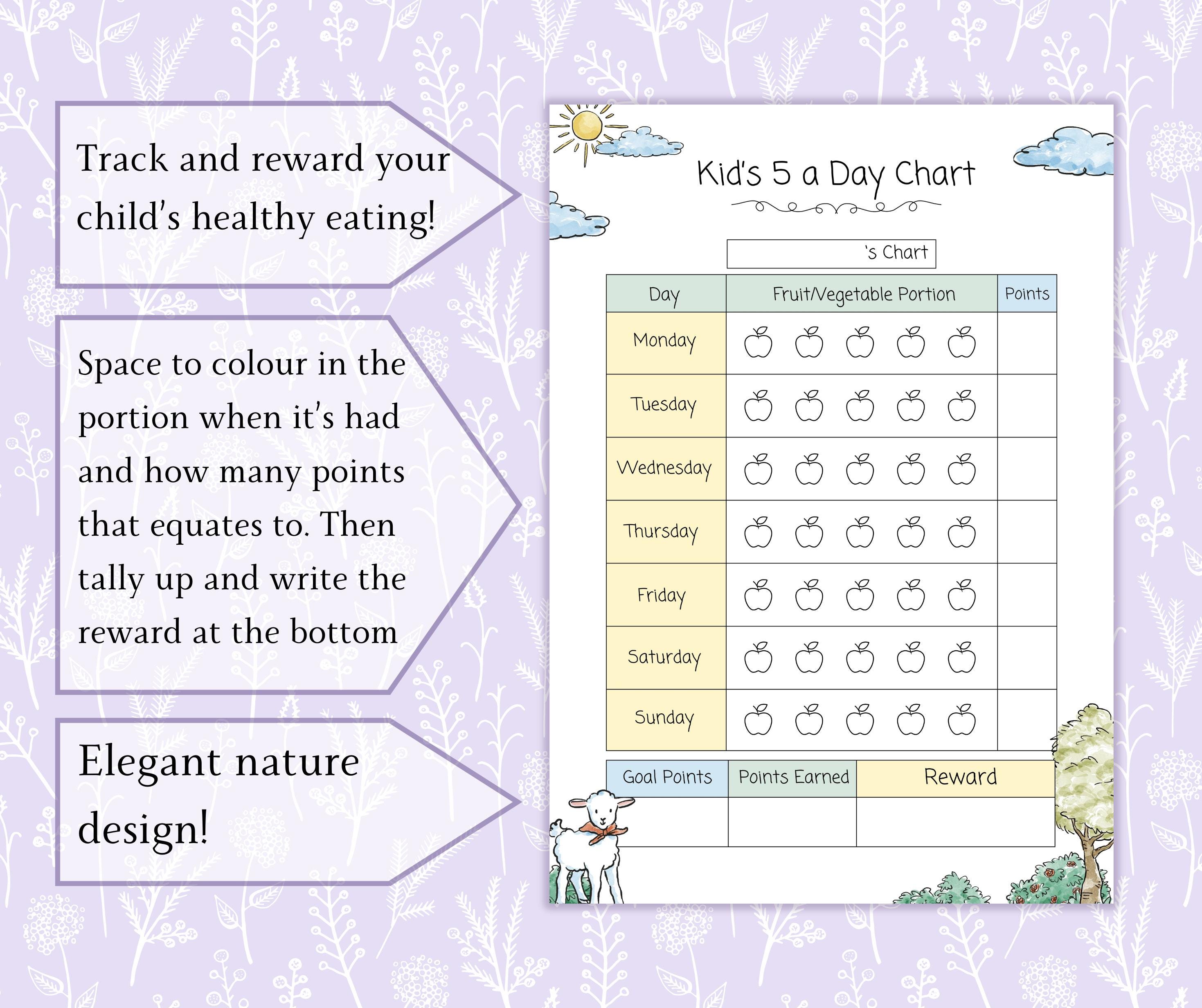 Kids 5 a Day Chart Printable PDF | Reward Chart | Fruit and Vegetables ...
