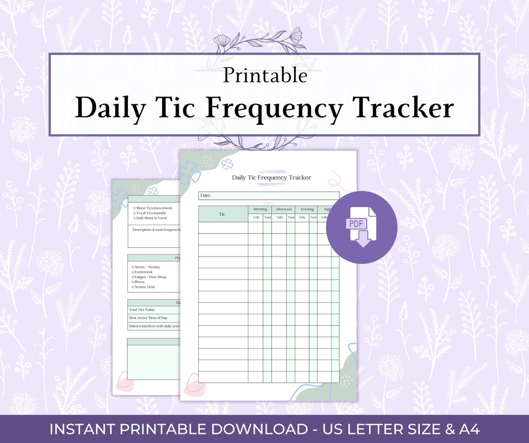 Daily Tic Frequency Tracker Printable PDF, Tourette’s Symptom Log, Tic ...