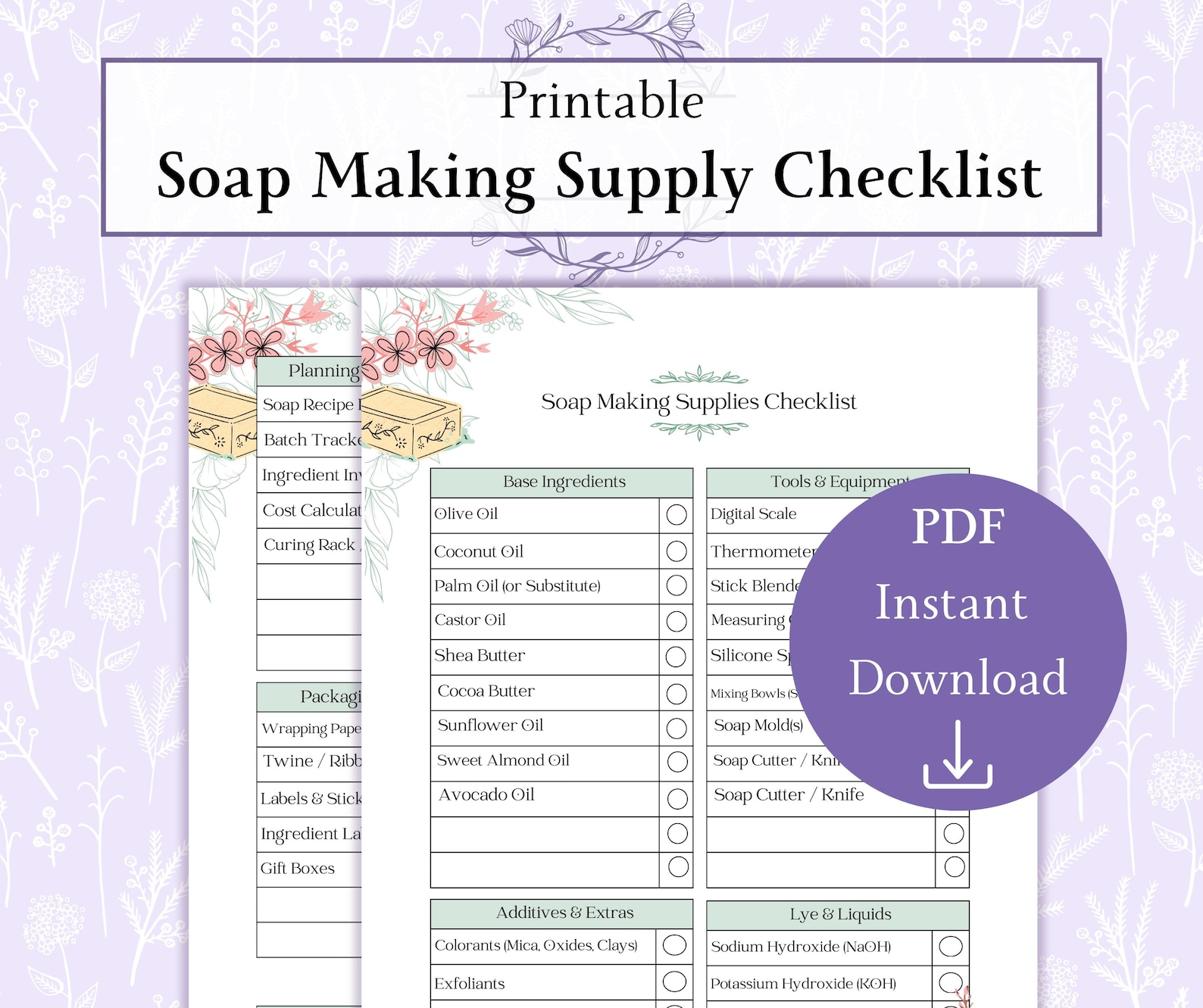 Soap Making Supplies Checklist Printable PDF, Soap Maker Checklist, DIY ...