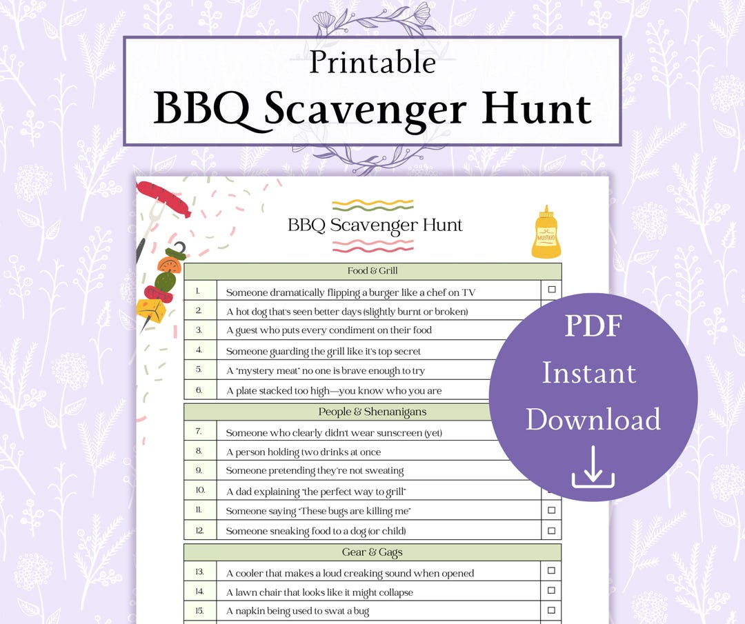 BBQ Scavenger Hunt Printable PDF | Family Reunion Games | Barbeque ...