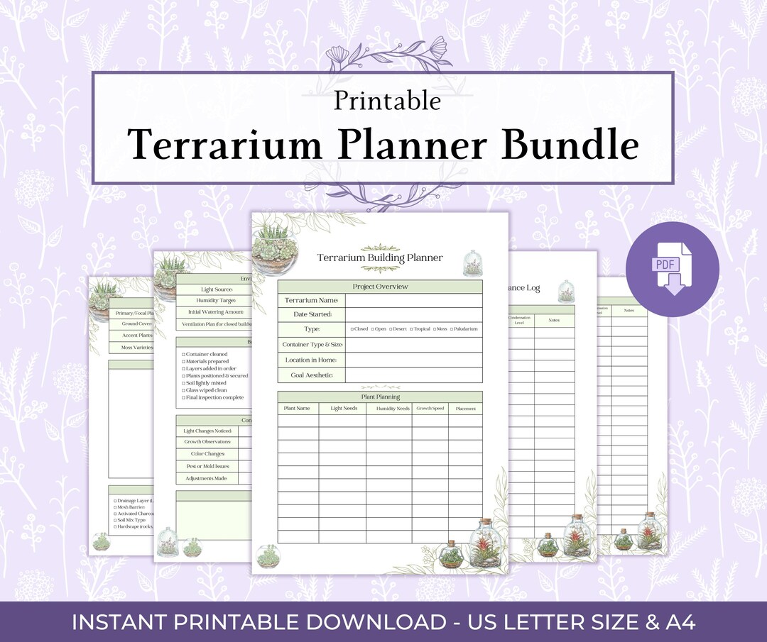Terrarium Planner Printable PDF, Terrarium Building Guide & Plant Log ...