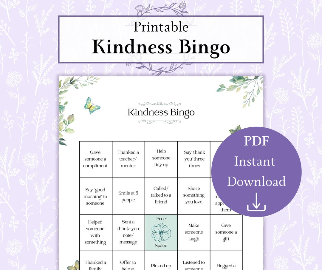 Kindness Bingo Game Printable PDF | Kindness Challenge | Kindness ...