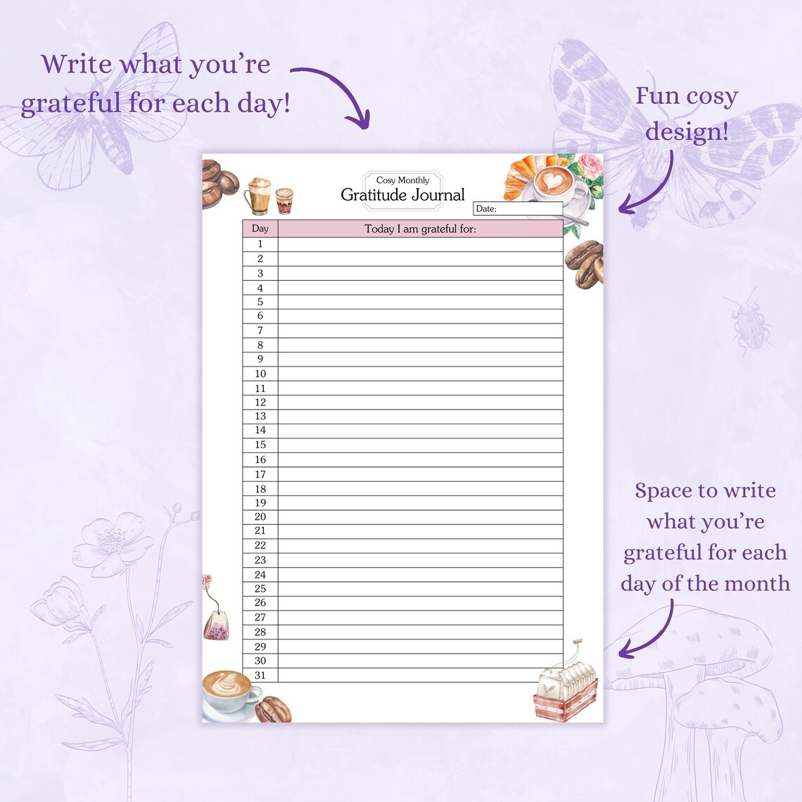 Cozy Gratitude Journal Printable PDF Self Reflection Wellness Journal ...