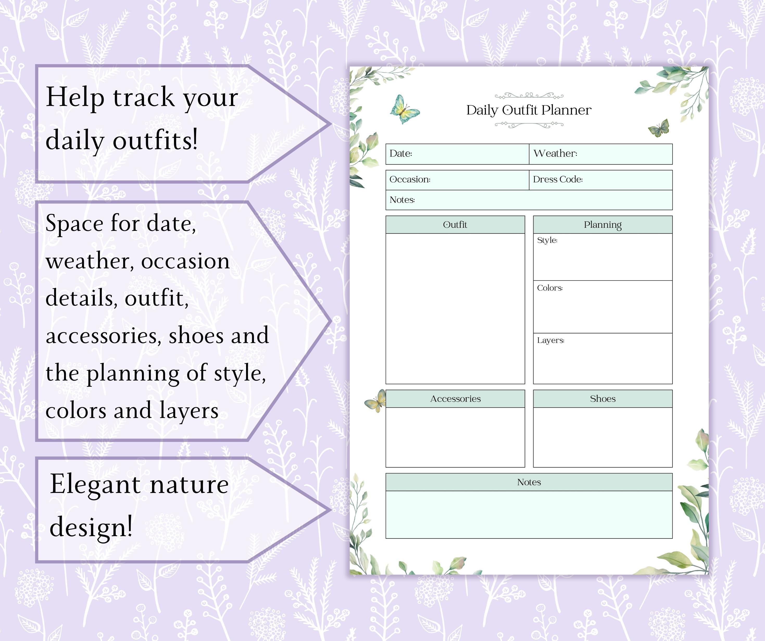 Daily Outfit Planner Printable PDF | Outfit Organizer | Wardrobe ...