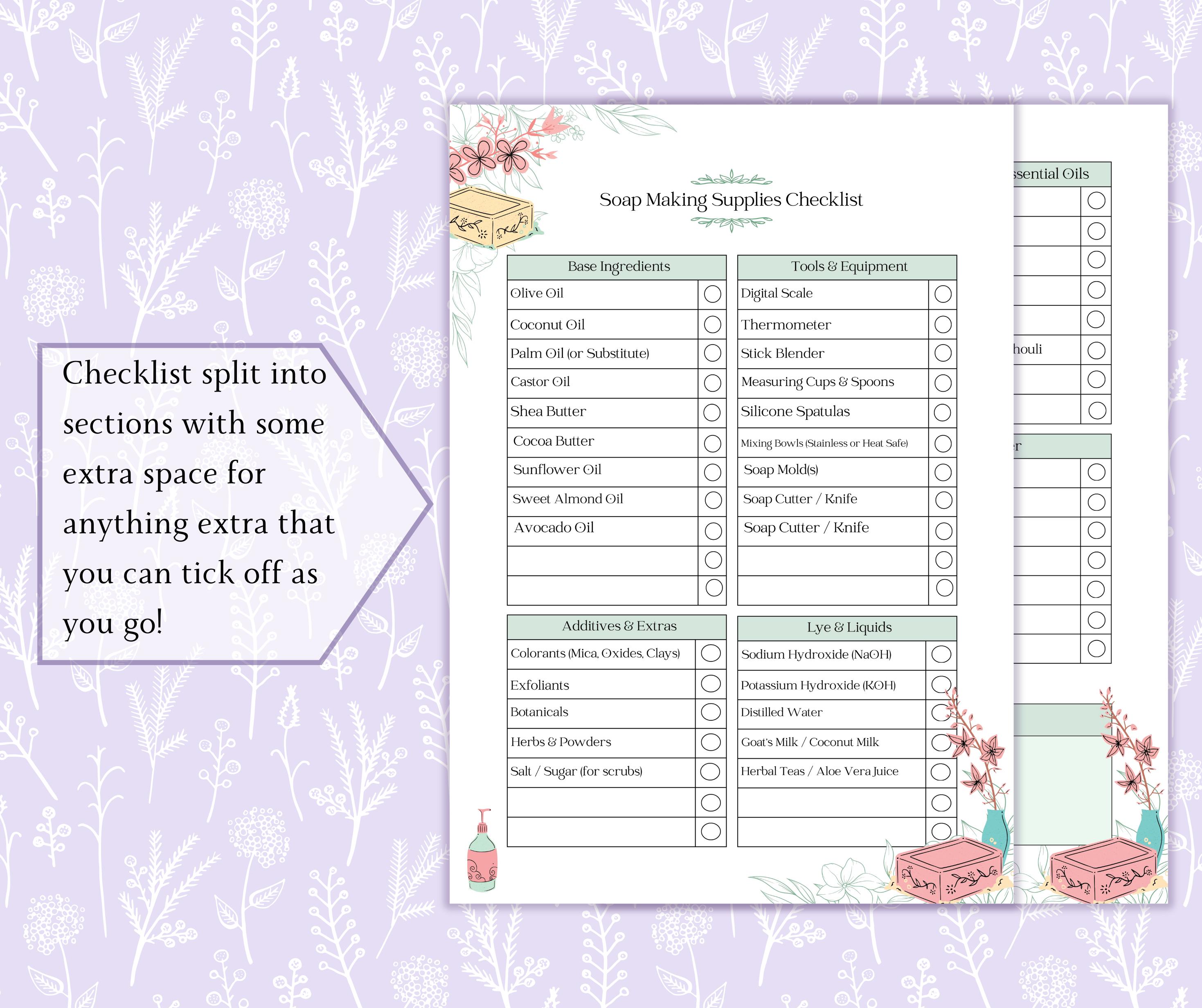Soap Making Supplies Checklist Printable PDF, Soap Maker Checklist, DIY ...