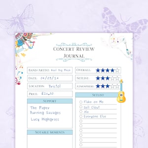 Concert Journal Bundle Printable PDF | Gig Tracker Live Music Review ...