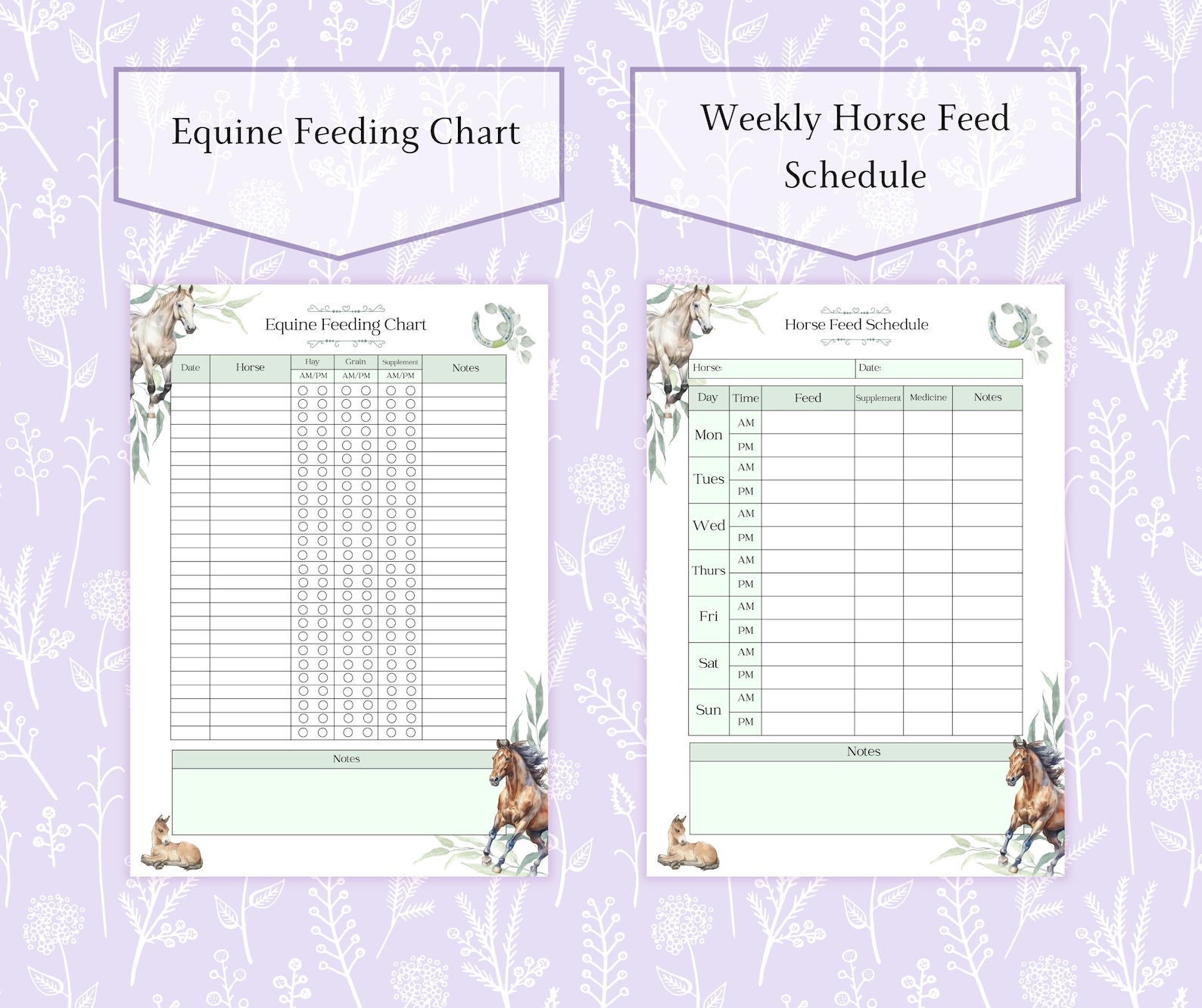 Horse Feeding Chart Bundle Printable PDF | Equine Feeding Chart | Horse ...