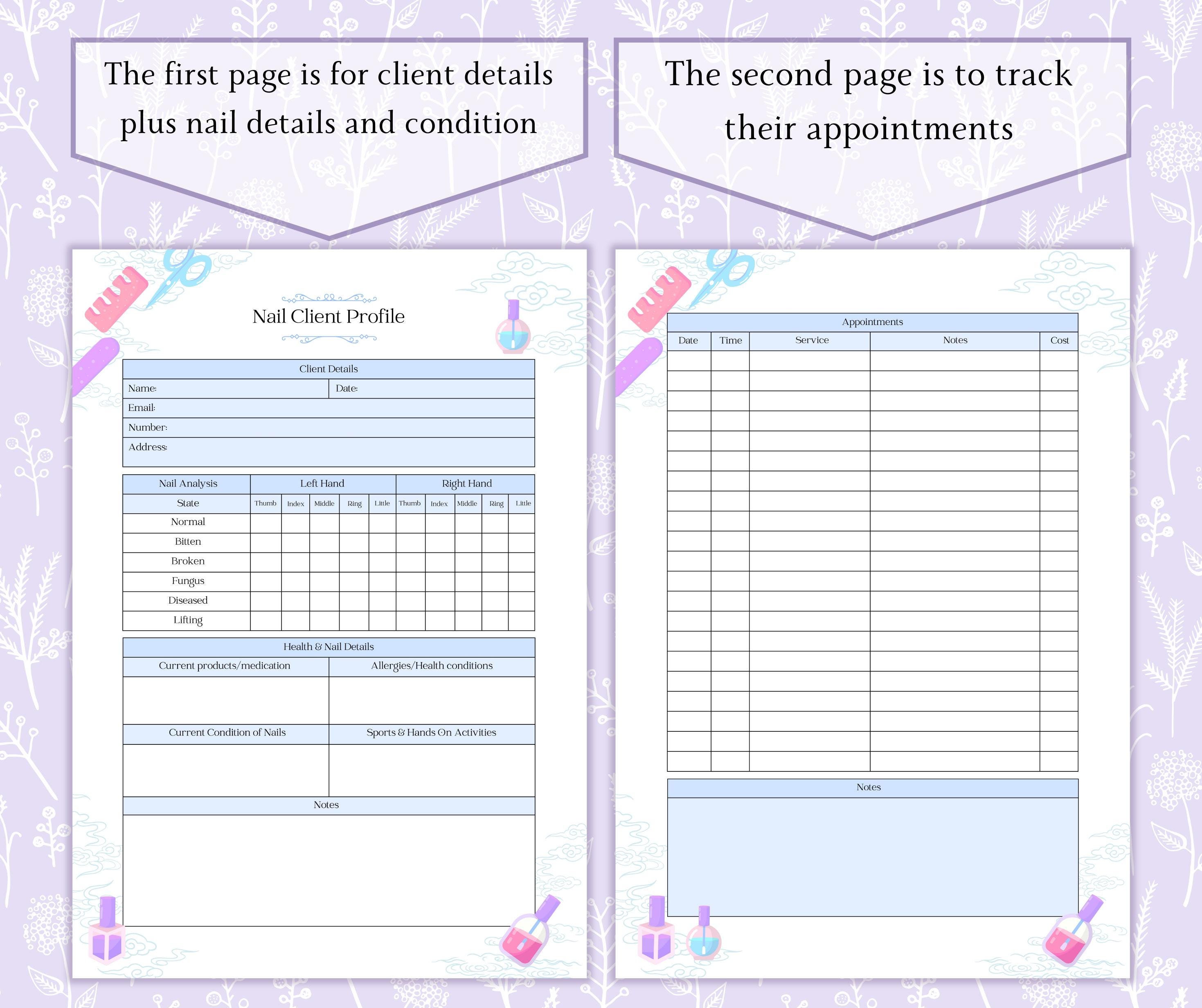 Nail Client Record Bundle Printable PDF | Nail Client Form | Nail Tech ...