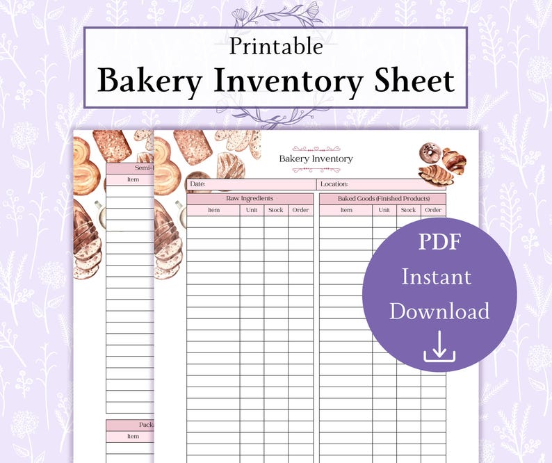 Bakery Inventory Sheet Printable PDF | Inventory Tracker | Supply ...