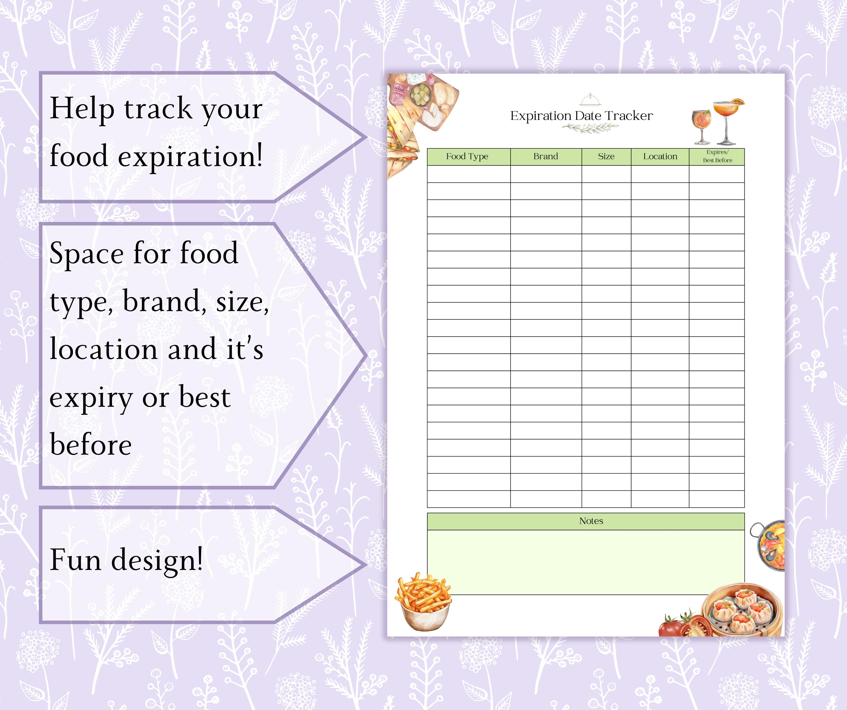 Food Expiration Date Tracker Template Printable PDF | Expiry Log ...