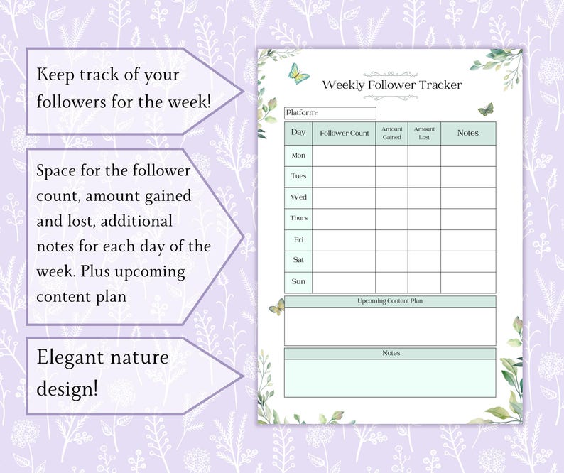 Weekly Follower Tracker Printable PDF | Subscriber Tracker | Social ...