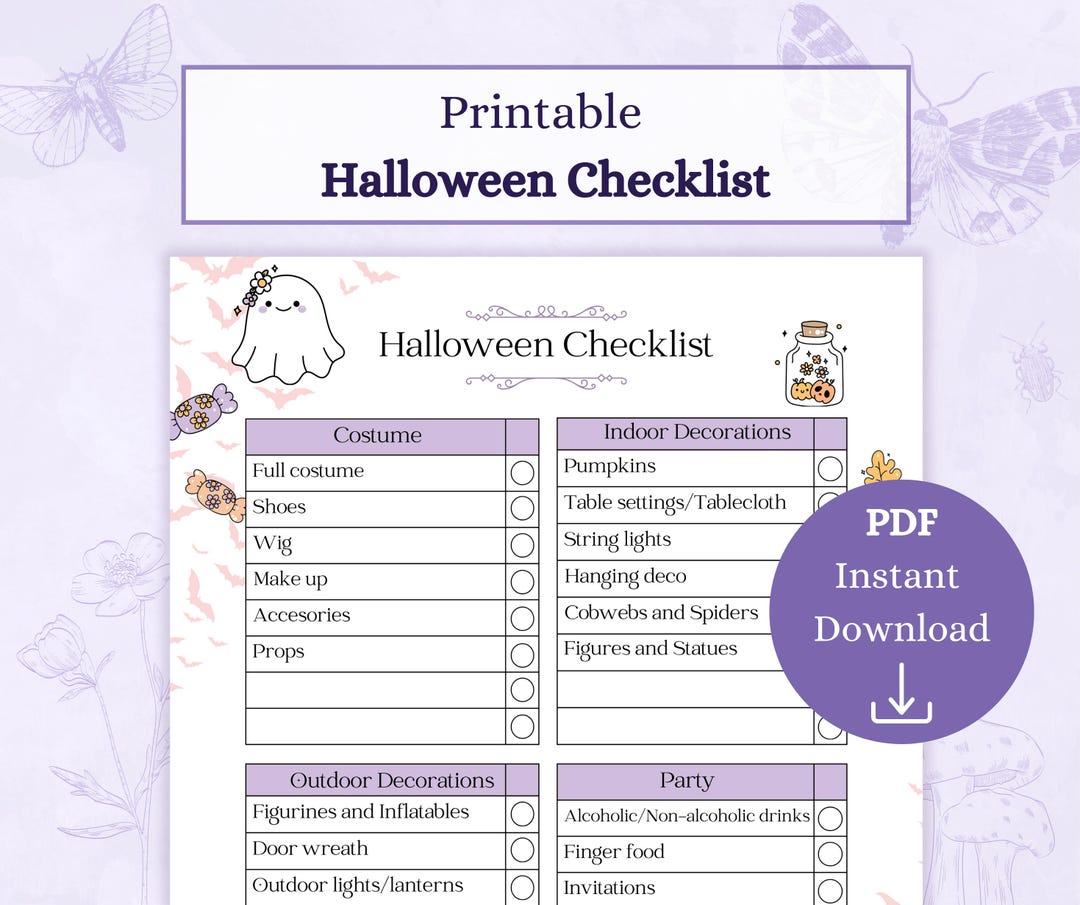 Halloween Checklist Printable PDF | to Do List Ghostly | Halloween ...