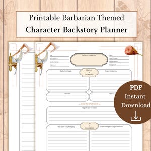 Barbarian Character Backstory Sheet Printable PDF | Dnd Class Barbarian ...