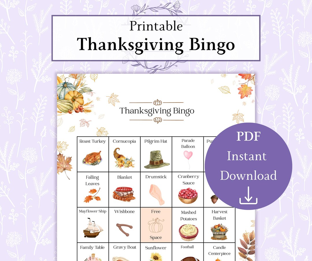 Thanksgiving Bingo Sheet Printable PDF, Thanksgiving Activity for Kids ...