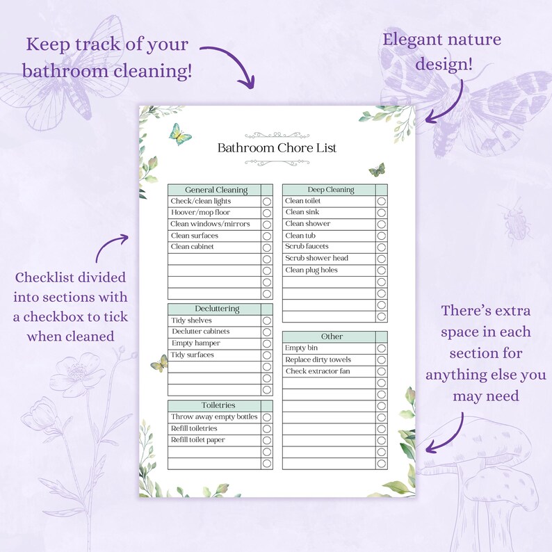 Bathroom Chore List Printable PDF | Bathroom Cleaning Checklist | Chore ...