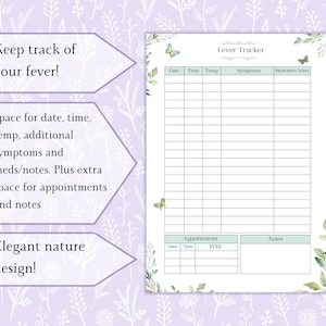 Fever Tracker Printable PDF | Temperature Log | Healthcare Tracker ...