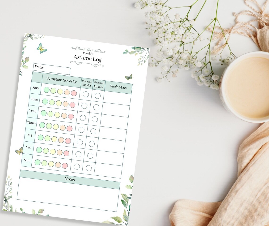 Asthma Log Printable PDF | Weekly Asthma Tracker | Symptom Tracker ...