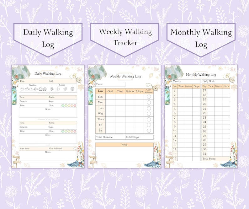 Walking Chart Bundle Printable PDF | Daily Walking Log | Monthly Step ...