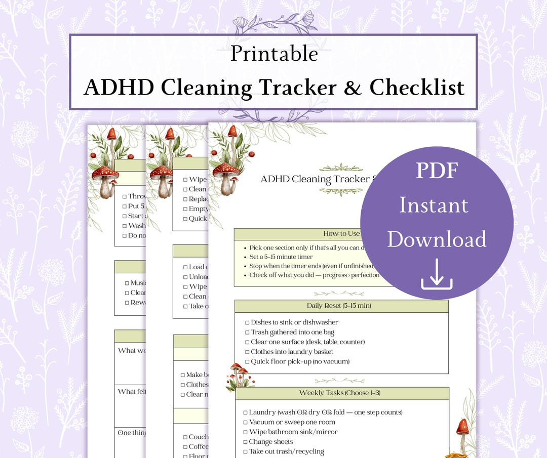 ADHD Cleaning Tracker Printable PDF, ADHD Cleaning Checklist ...