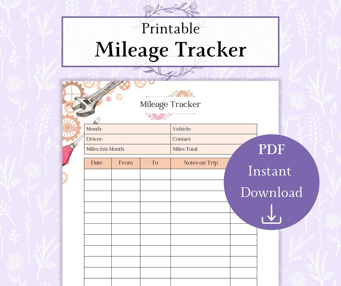 Car Mileage Tracker Printable PDF | Car Miles Log | Vehicle Mileage ...