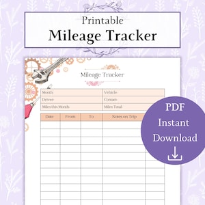 Car Mileage Tracker Printable PDF | Car Miles Log | Vehicle Mileage ...