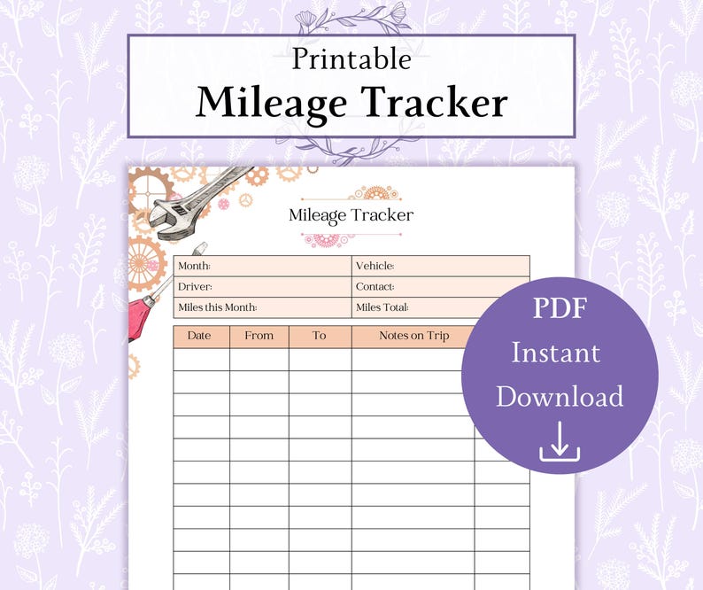 Car Mileage Tracker Printable PDF | Car Miles Log | Vehicle Mileage ...