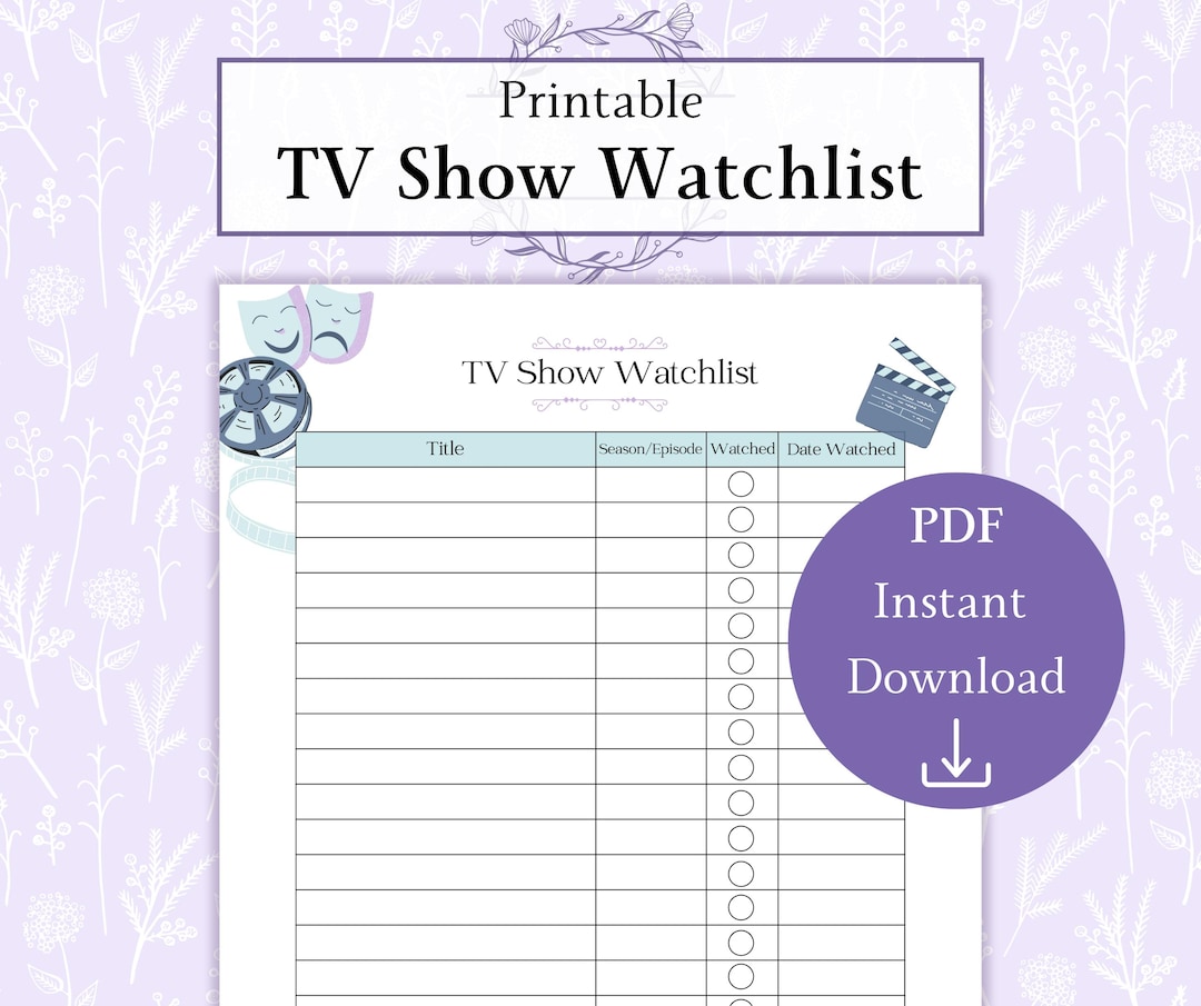 TV Series Watchlist Printable PDF | Watchlist Template | TV Show Watch ...