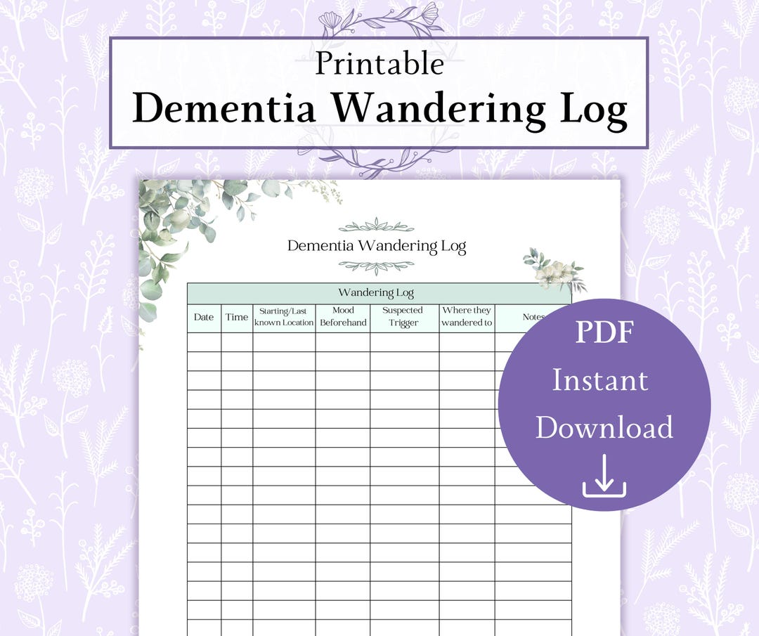 Dementia Wandering Tracker Printable PDF | Wandering Log | Dementia ...