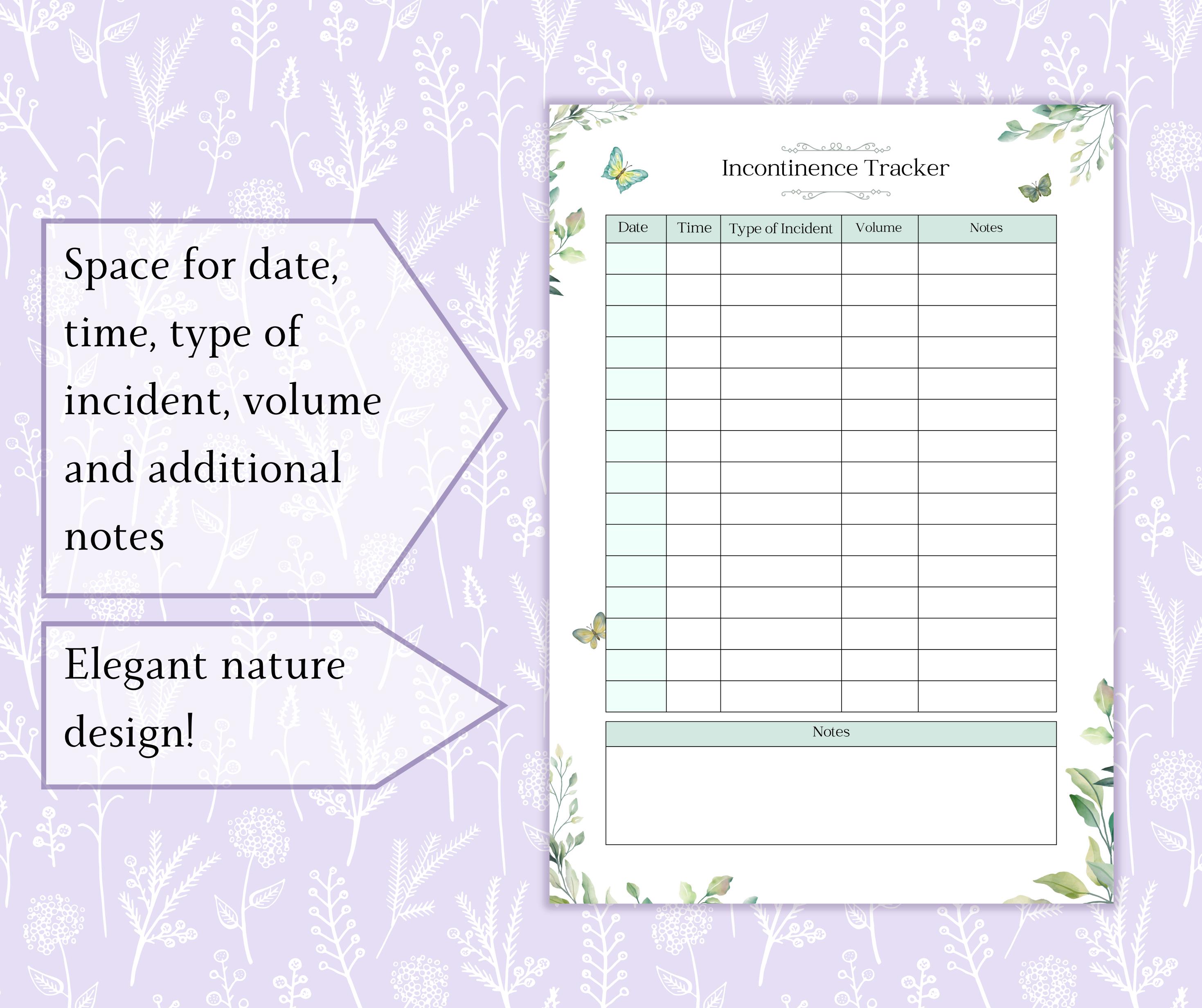 Incontinence Tracker Printable PDF | Adult Incontinence Log | Stool ...