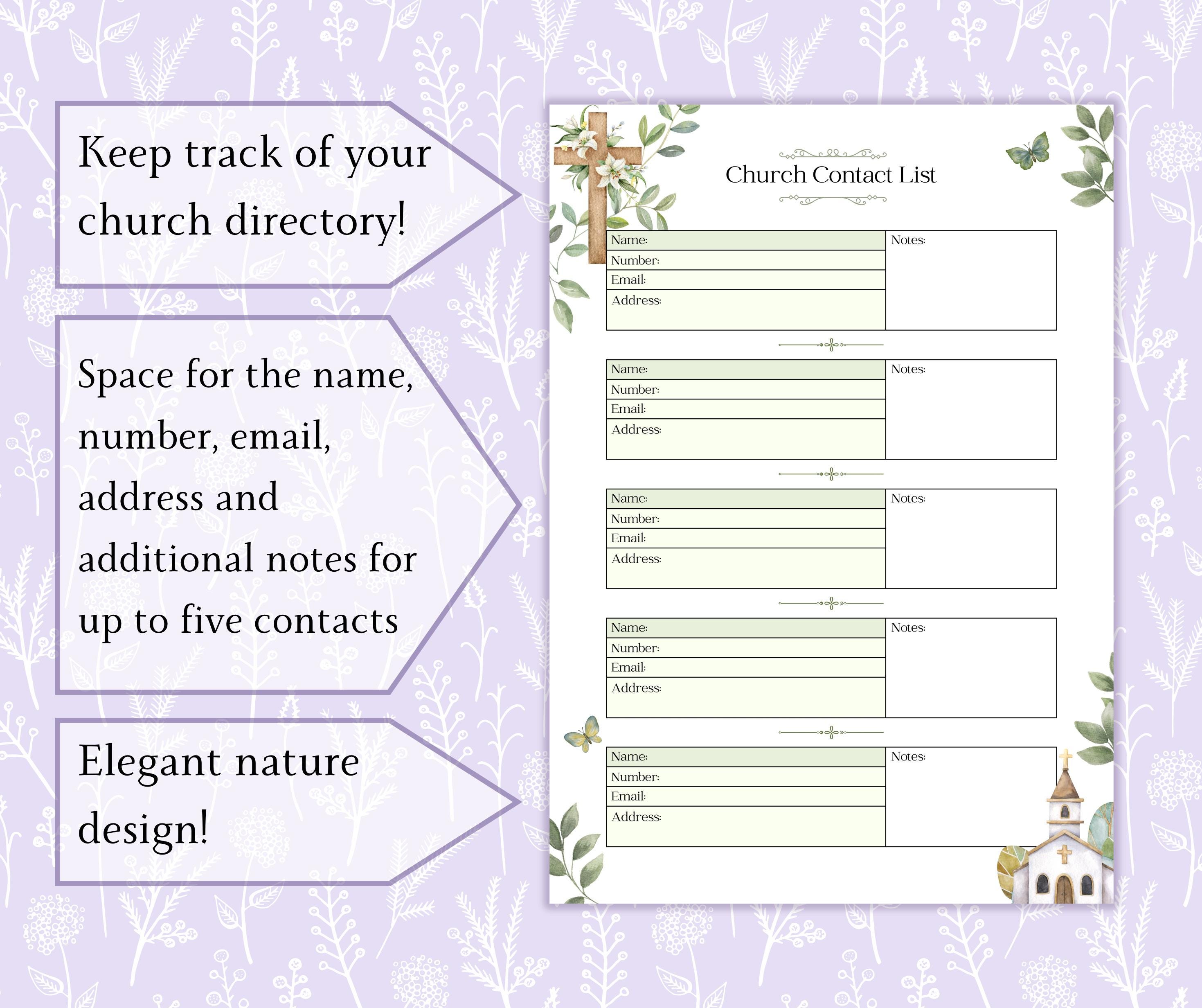 Church Contact List Printable PDF | Church Directory Contact Database ...