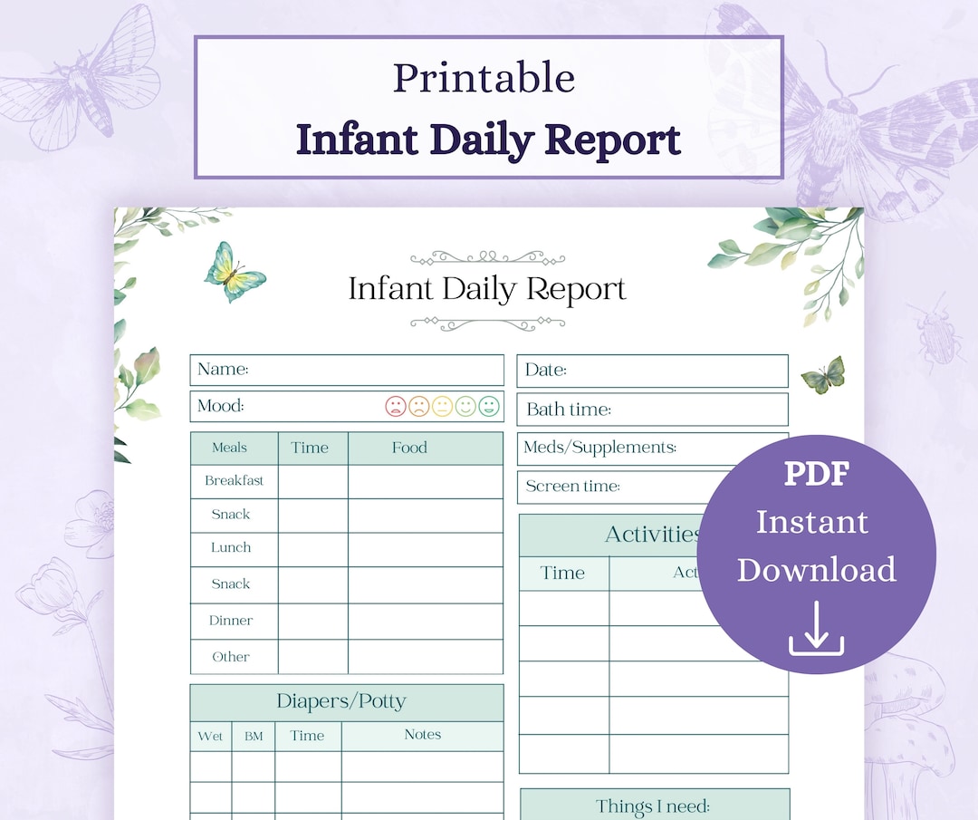 Infant Daily Report Printable PDF | Nanny Report | Caregiver Log ...