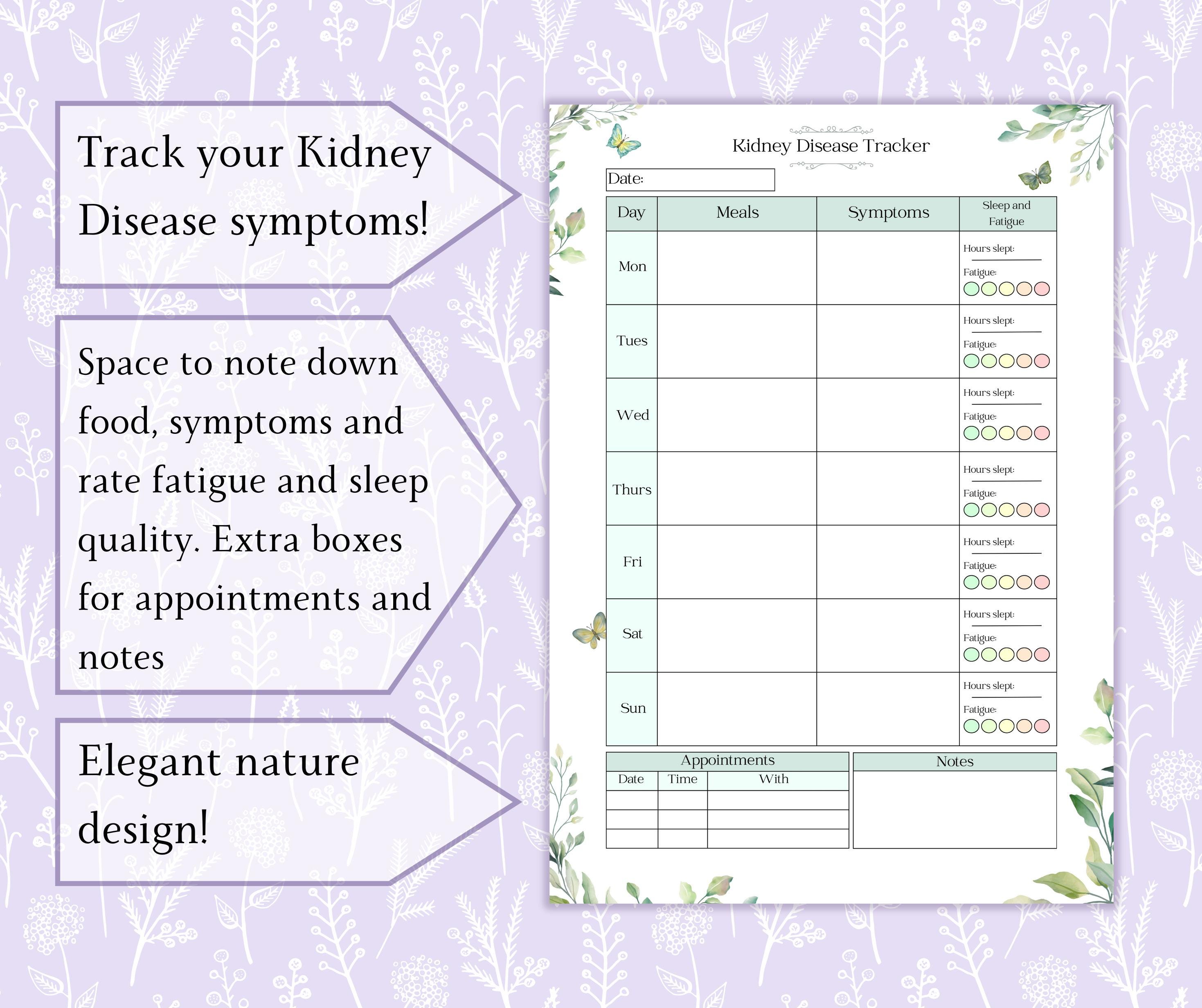 Kidney Disease Tracker Printable PDF | Chronic Kidney Disease Log ...