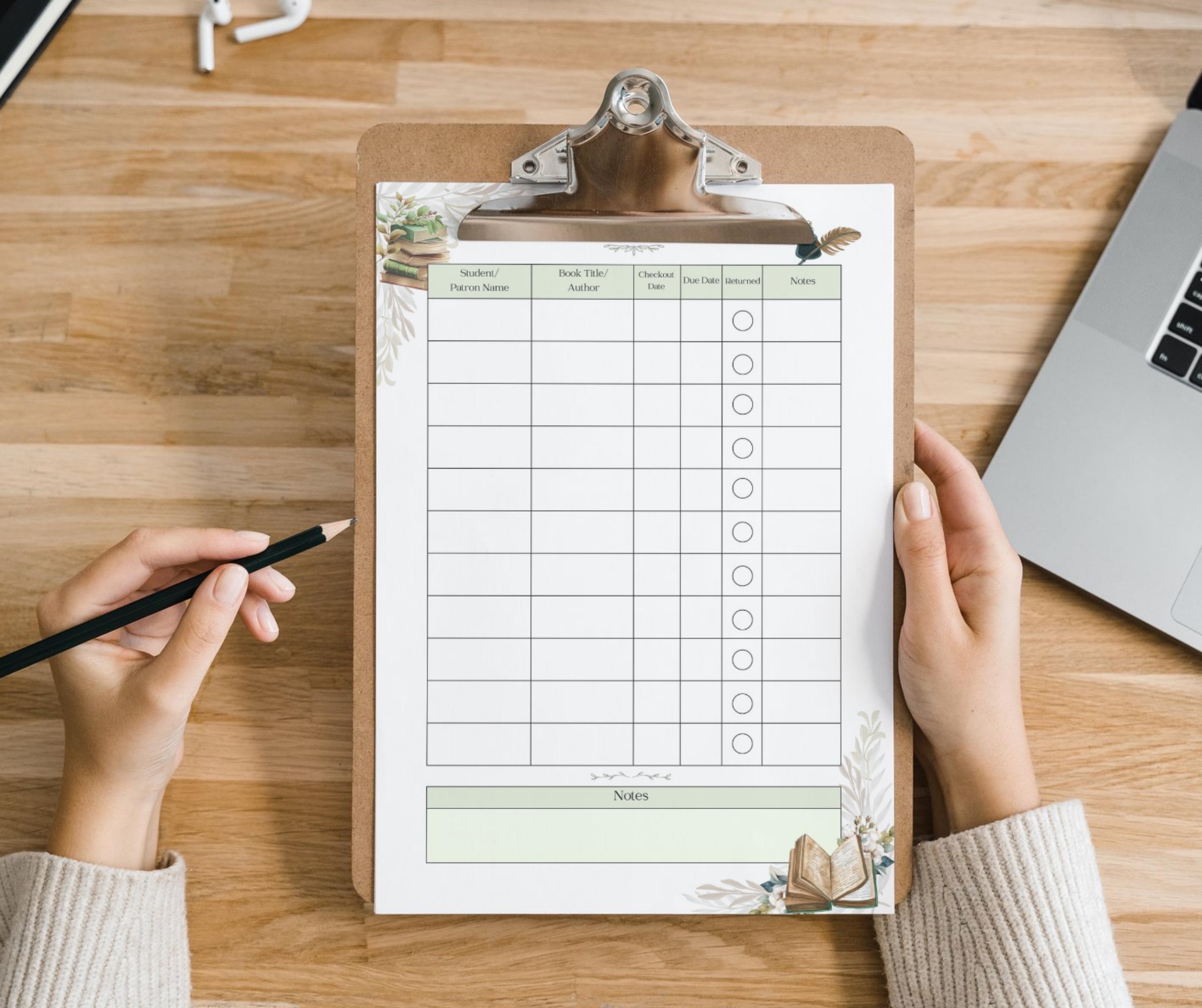 Book Checkout Sheet Printable PDF | Library Checkout Form | Book Sign ...