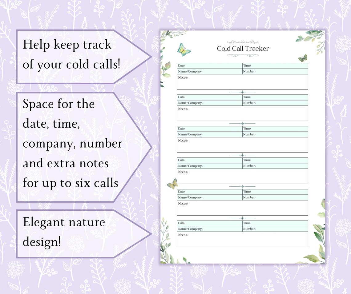 Cold Call Tracker Printable PDF | Phone Call Log Book | Cold Call Sheet ...