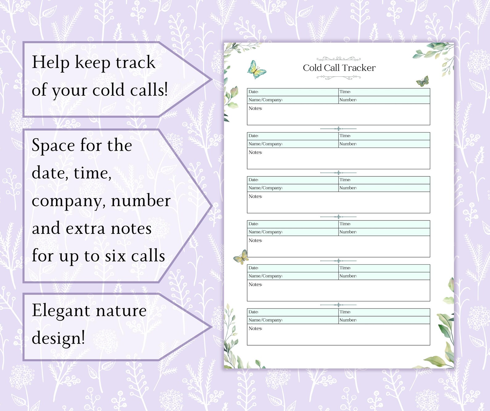 Cold Call Tracker Printable PDF | Phone Call Log Book | Cold Call Sheet ...