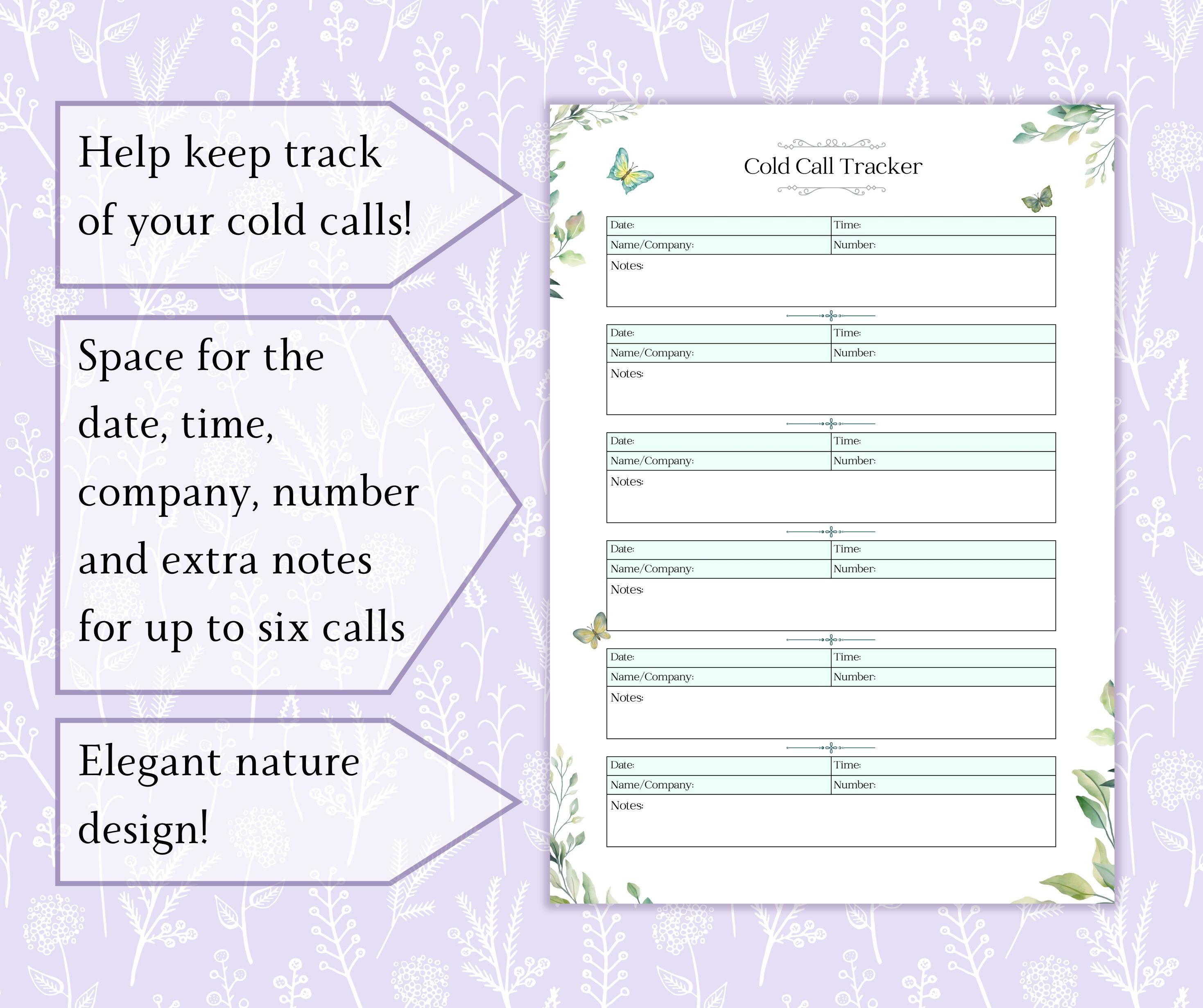 Cold Call Tracker Printable PDF | Phone Call Log Book | Cold Call Sheet ...