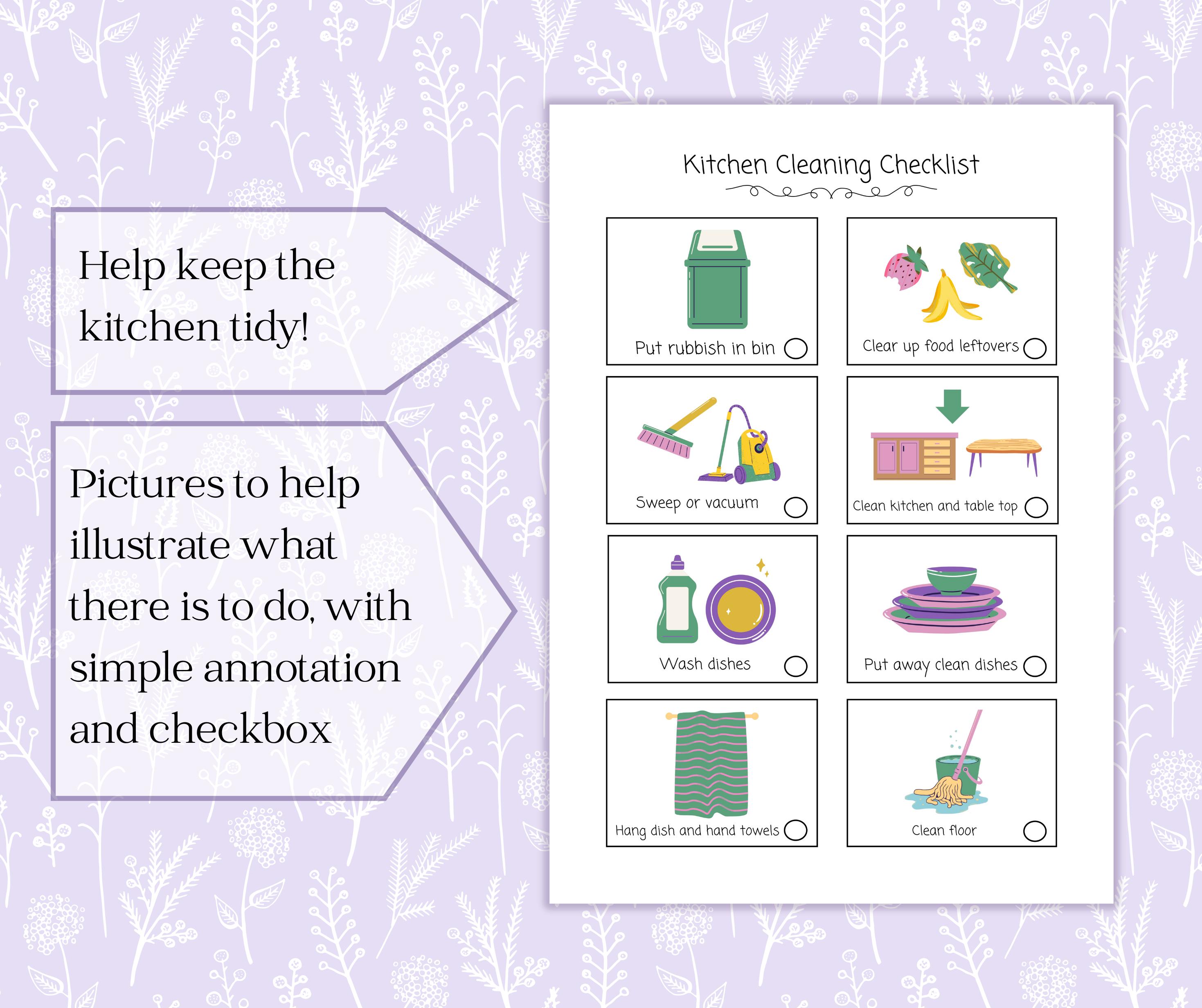 Kitchen Picture Chore Chart for Kids Printable PDF | Kitchen Cleaning ...
