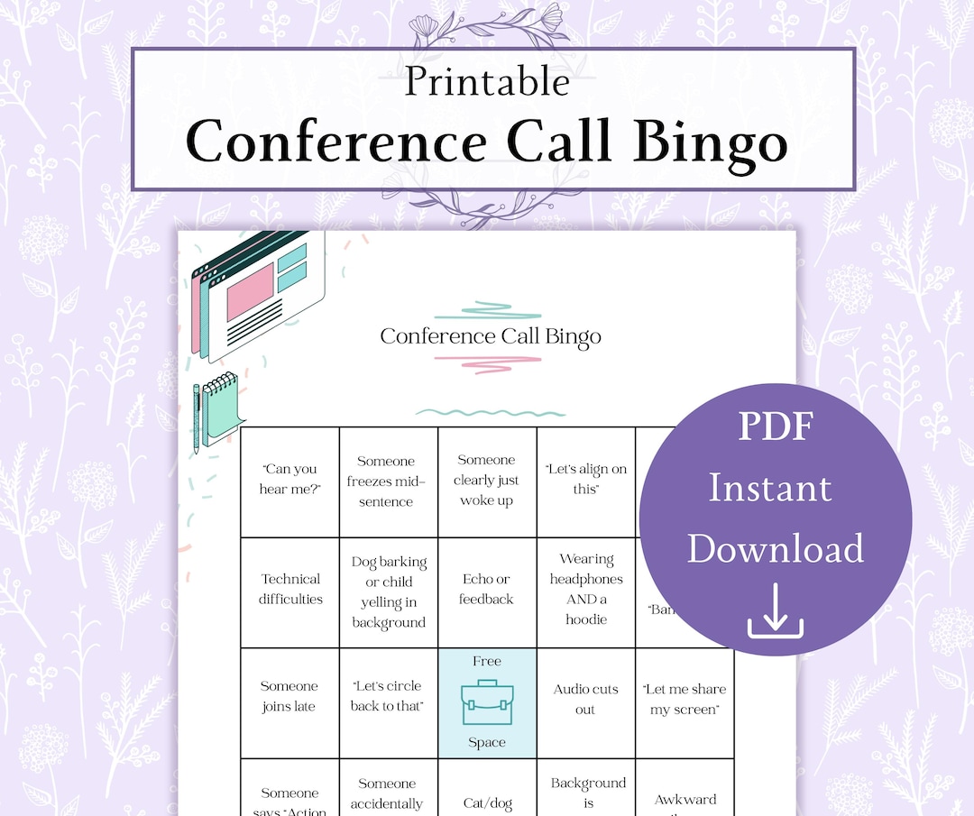 Conference Call Bingo Sheet Printable PDF | Conference Bingo Card ...