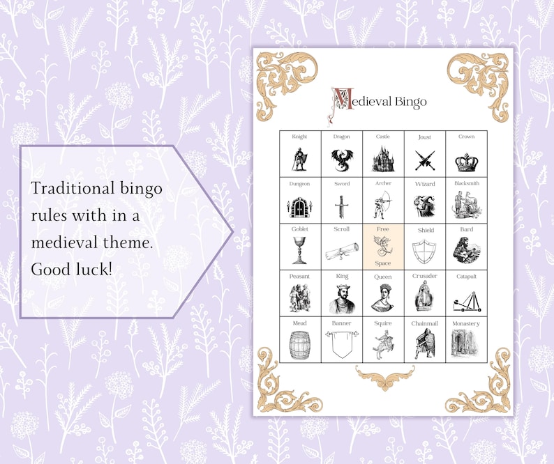 Medieval Bingo Sheet Printable PDF, Renaissance Fair Game, Historical ...