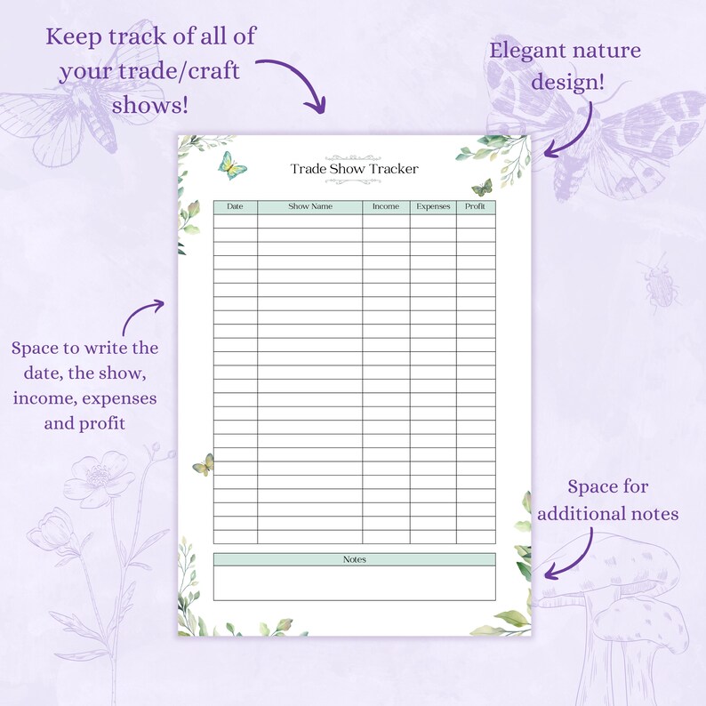 Trade Show Tracker Printable PDF | Craft Fair Tracker | Income Tracker ...