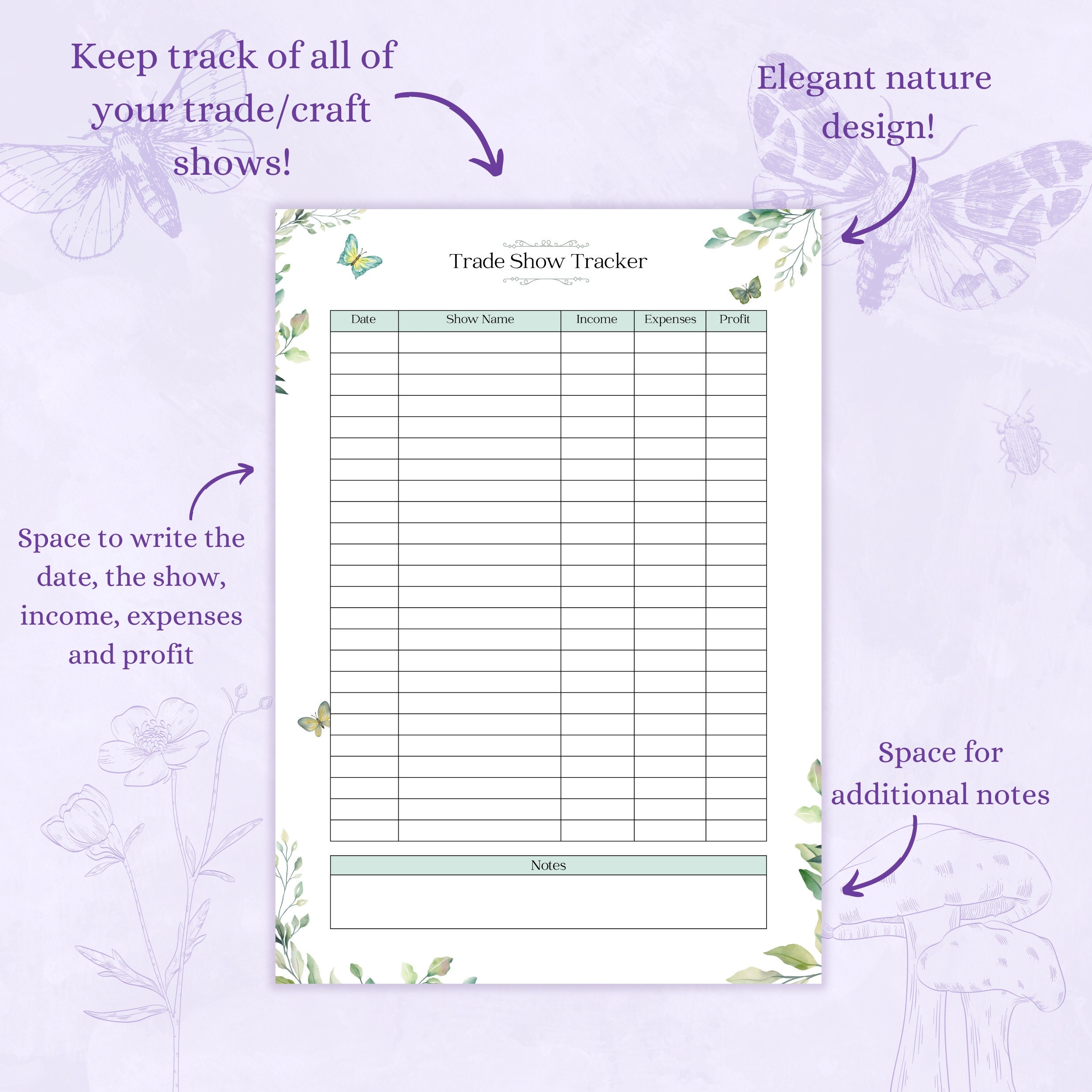 Trade Show Tracker Printable PDF | Craft Fair Tracker | Income Tracker ...