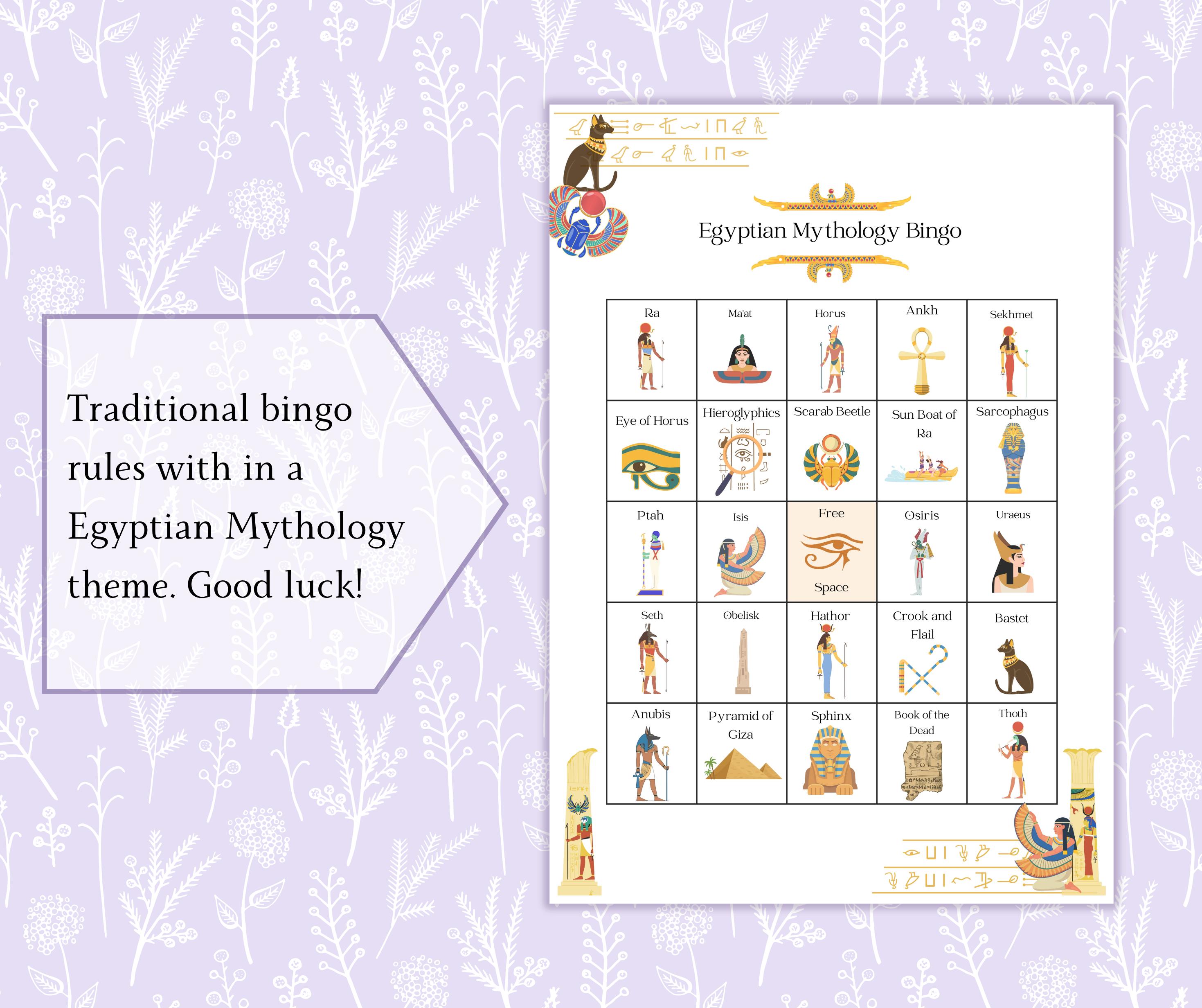 Egyptian Mythology Bingo Sheet Printable PDF, Ancient Egypt Bingo ...