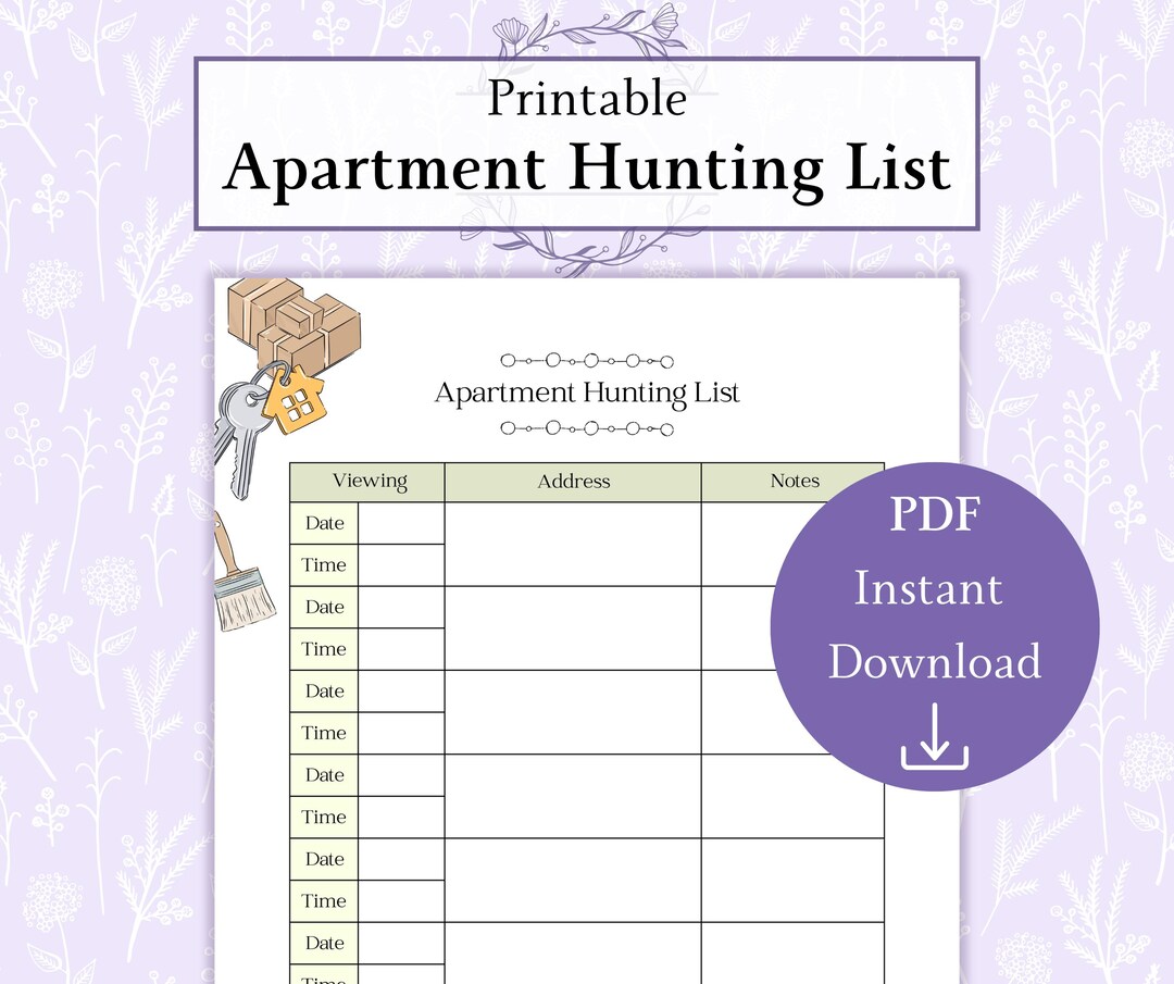 Apartment Hunting List Printable PDF | House Hunting List | Apartment ...
