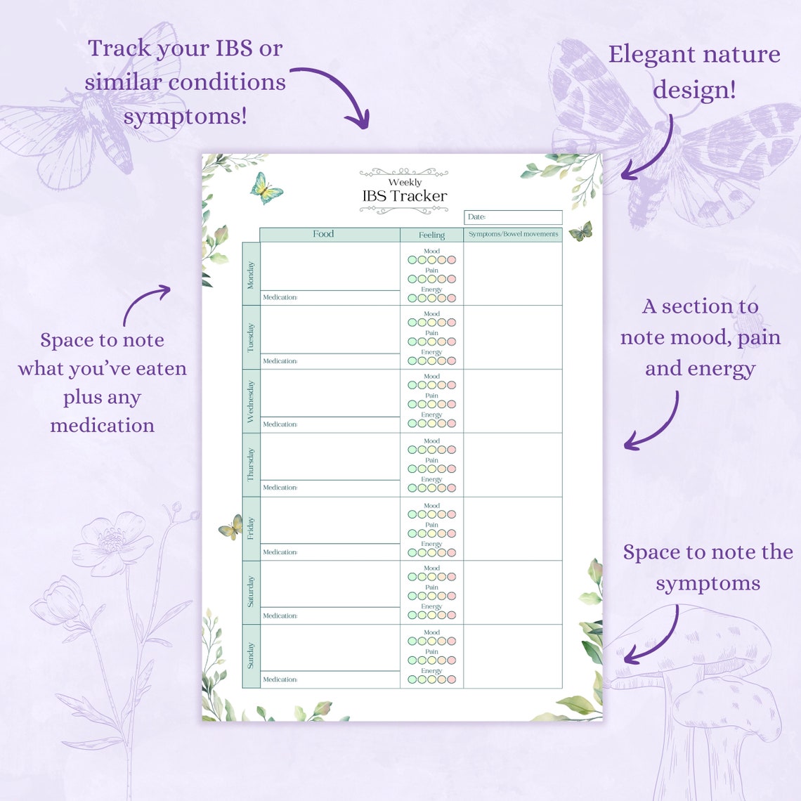 Weekly IBS Tracker Printable PDF Pain Diary Gut Health Symptom Tracker ...