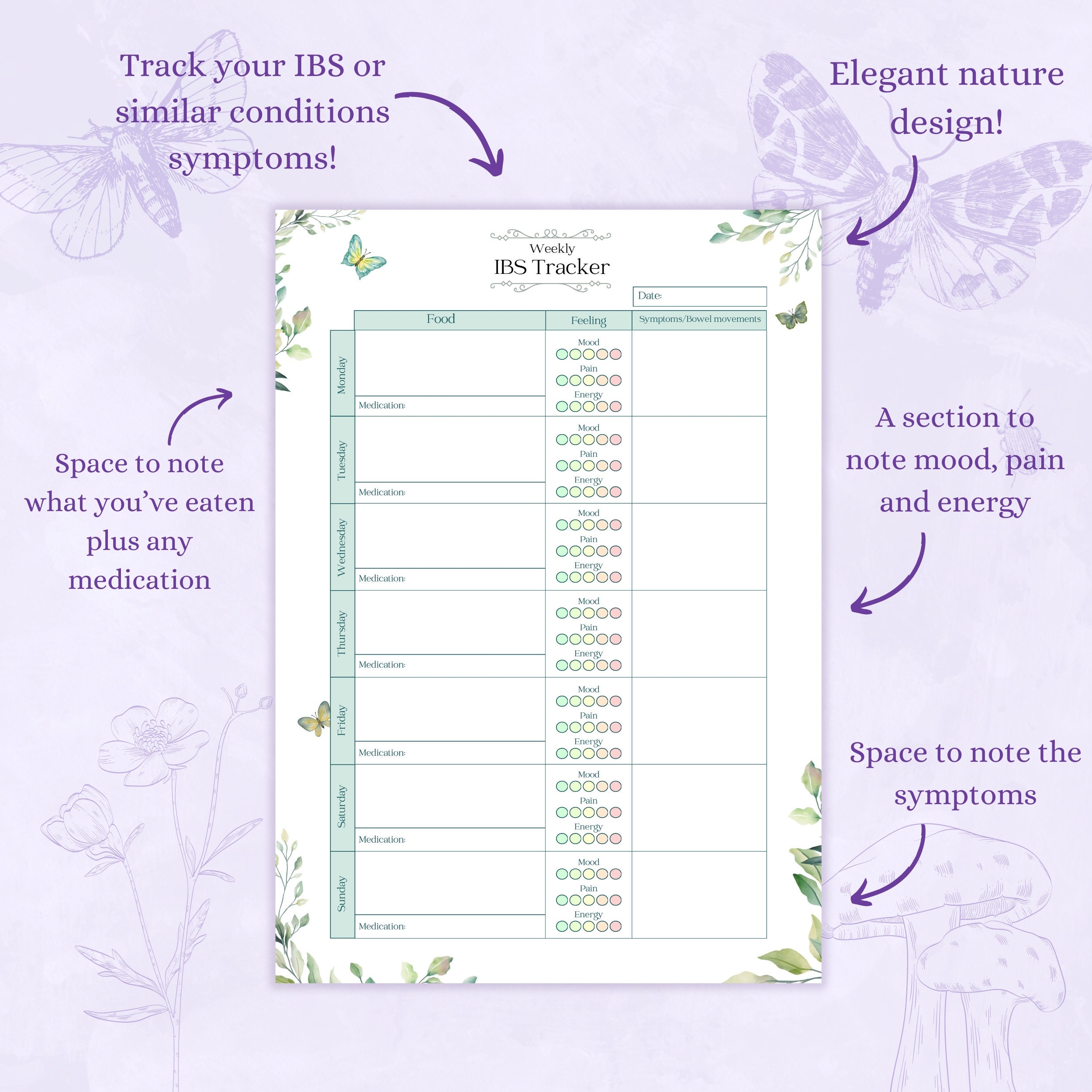 Weekly IBS Tracker Printable PDF | Pain Diary | Gut Health | Symptom ...